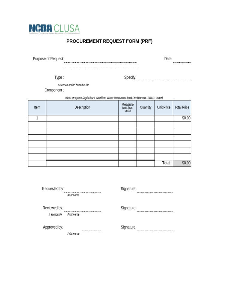 Procurement Form1 | PDF