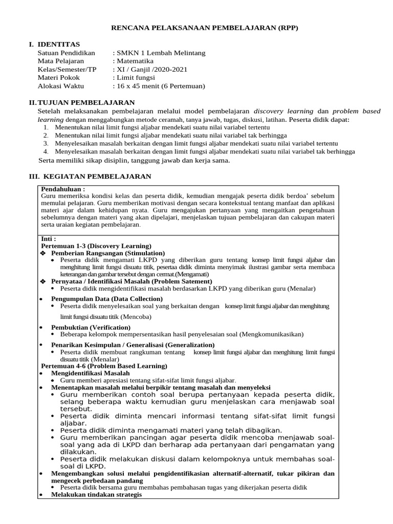 RPP Limit Fungsi | PDF