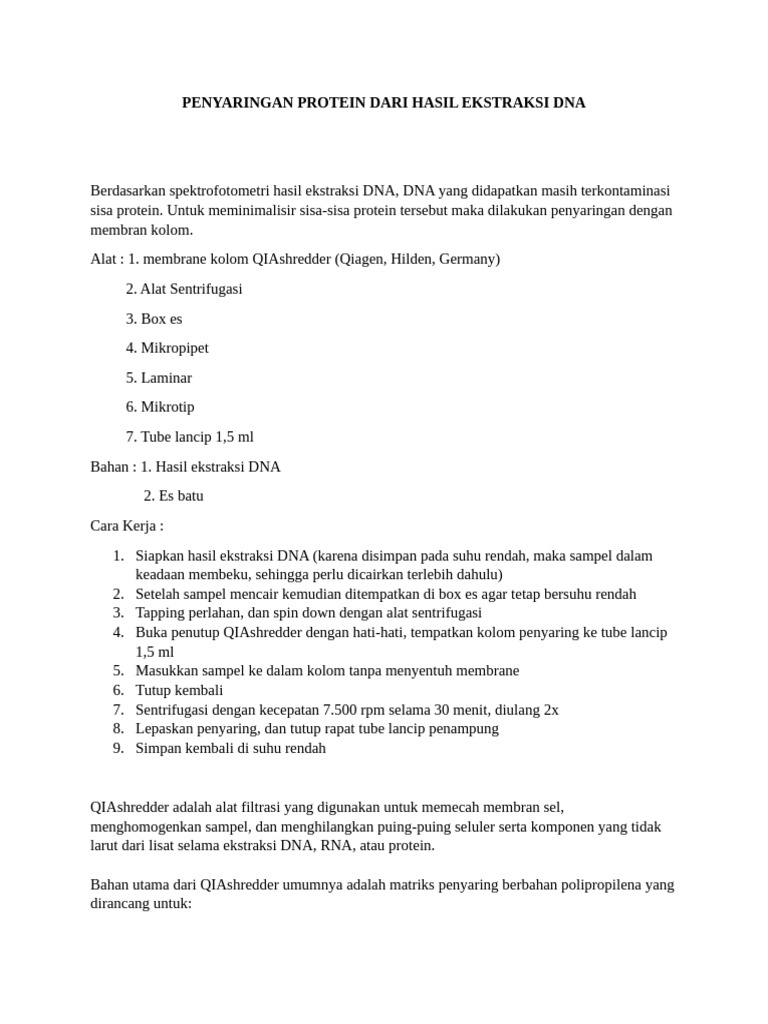 Penyaringan Protein Dari Hasil Ekstraksi Dna | PDF