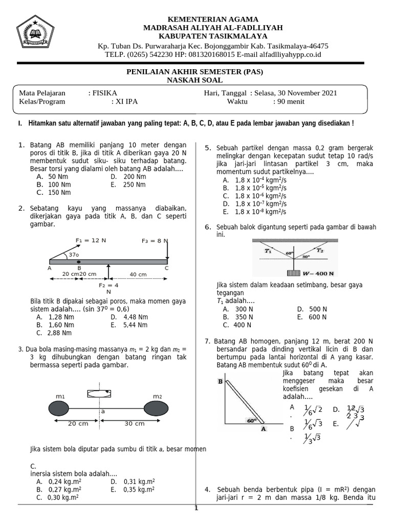Soal Pas Fisika Kelas Xi k13 1 | PDF
