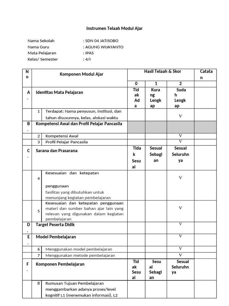 Instrumen Telaah Modul Ajar | PDF