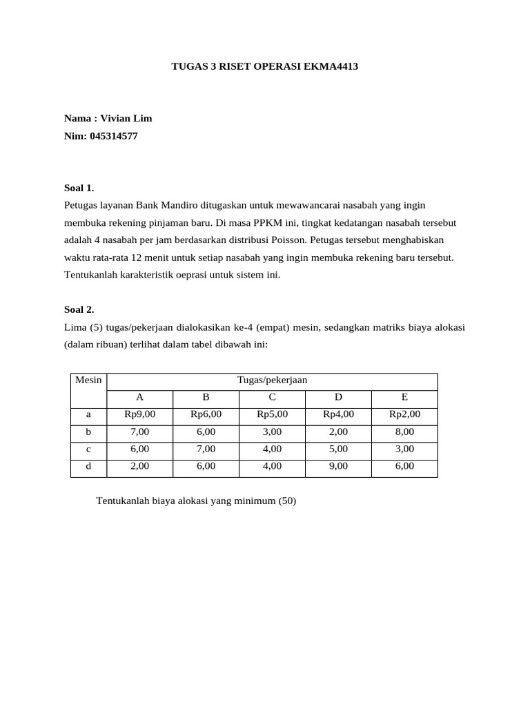 Tugas 3 Riset Operasi Ekma4413 | PDF