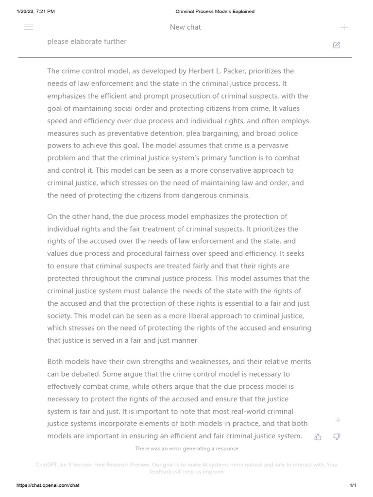 Criminal Process Models Explained | PDF