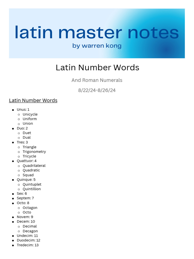 Latin Grammar and Numbers | PDF