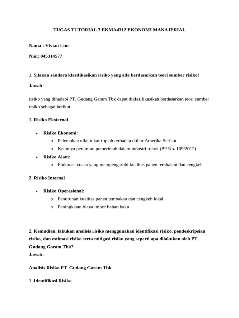 Tugas 3 Ekma4312 Ekonomi Manajerial | PDF