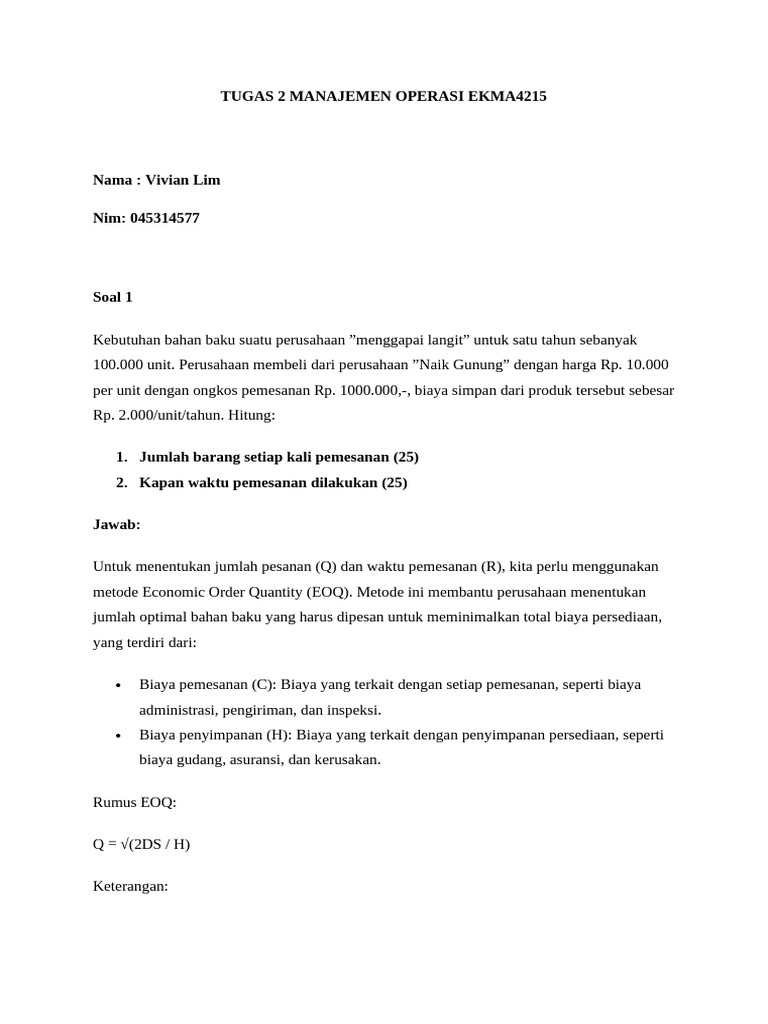 Tugas 2 Manajemen Operasi Ekma4215 | PDF