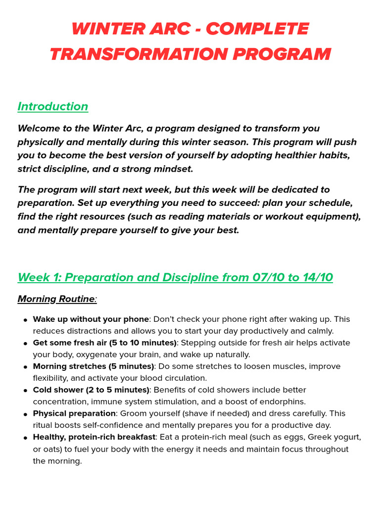 Winter Arc - Complete Transformation Program | PDF