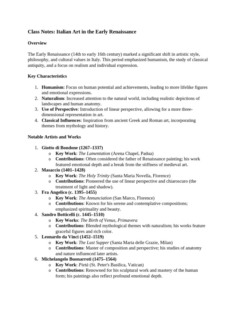 My Personal Notes On Italian Renaissance Art 305 | PDF