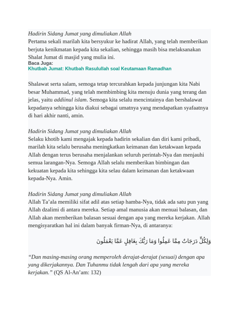 Baca Juga:: Khutbah Jumat: Khutbah Rasulullah Soal Keutamaan Ramadhan | PDF