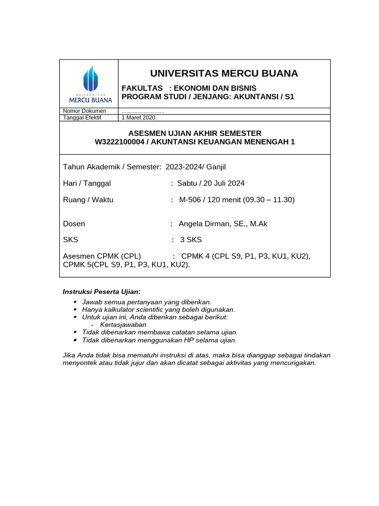 Uas Akm 1 Obe 2023 2024 | PDF
