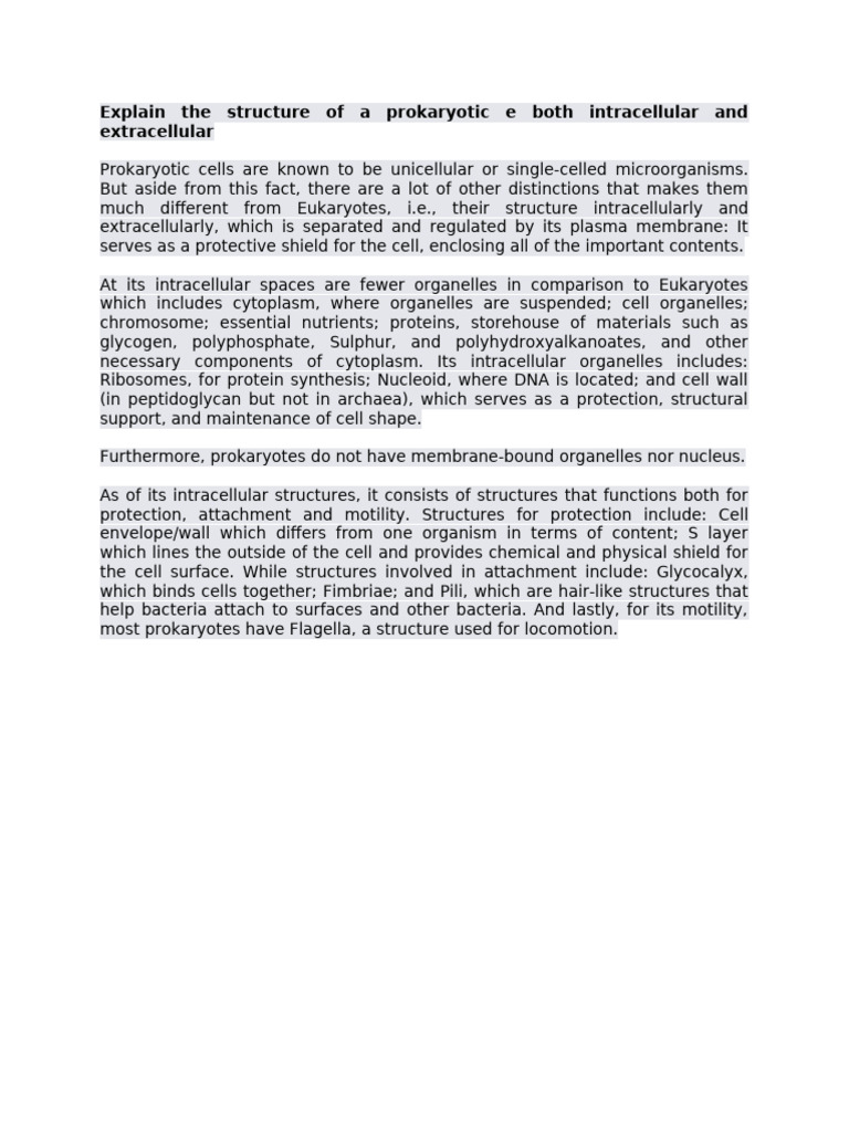 Explain The Structure of A Prokaryotic e Both Intracellular and Extracellular | PDF