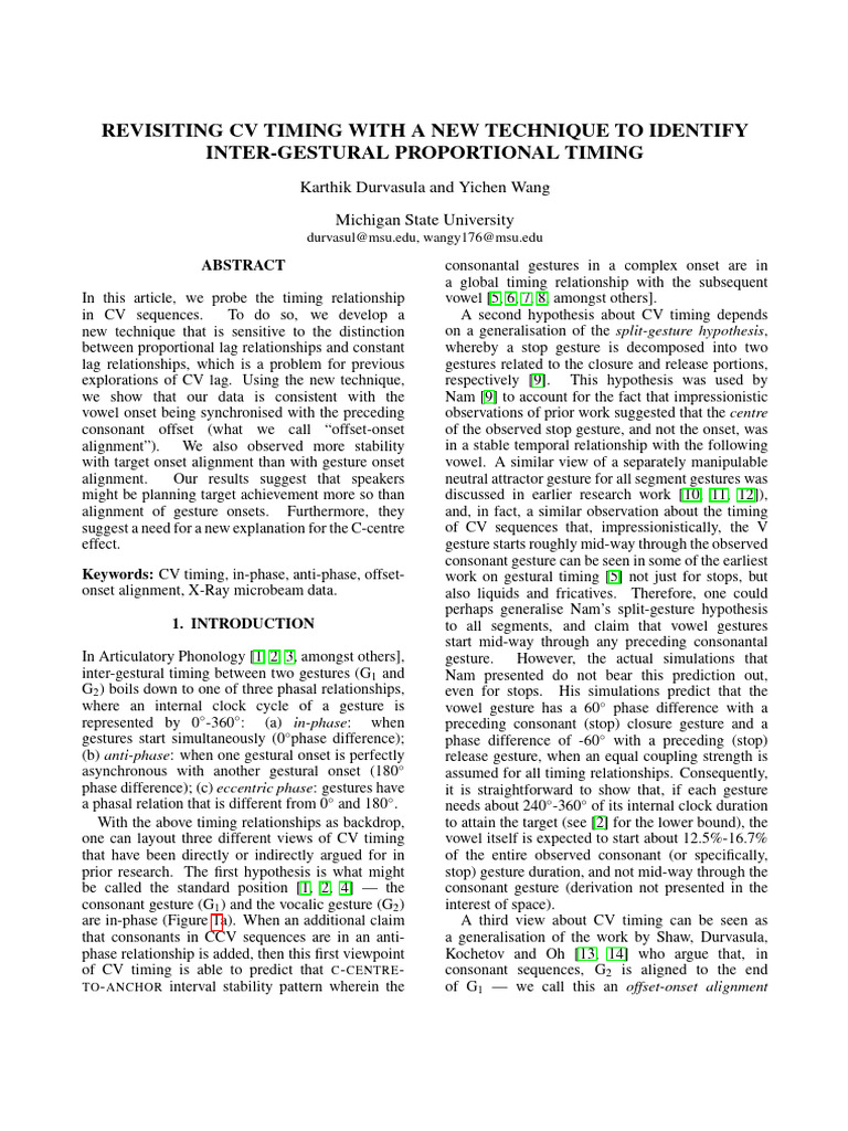 Revisiting CV Timing With A New Technique To Identify Inter Gestural Proportional Timing | PDF