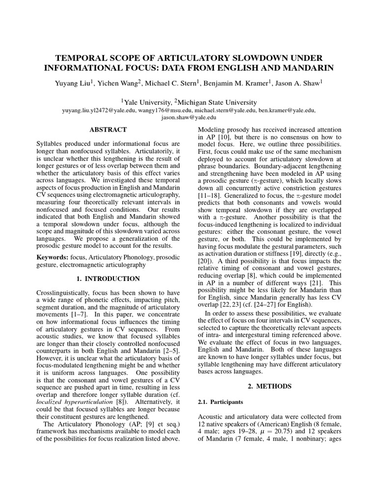 Temporal Scope of Articulatory Slowdown Under Informational Focus | PDF ...