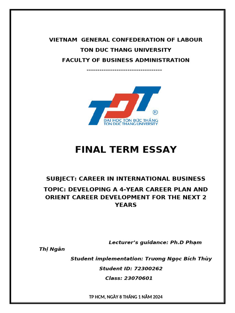 Final Term Essay: Vietnam General Confederation of Labour Ton Duc Thang University Faculty of ...
