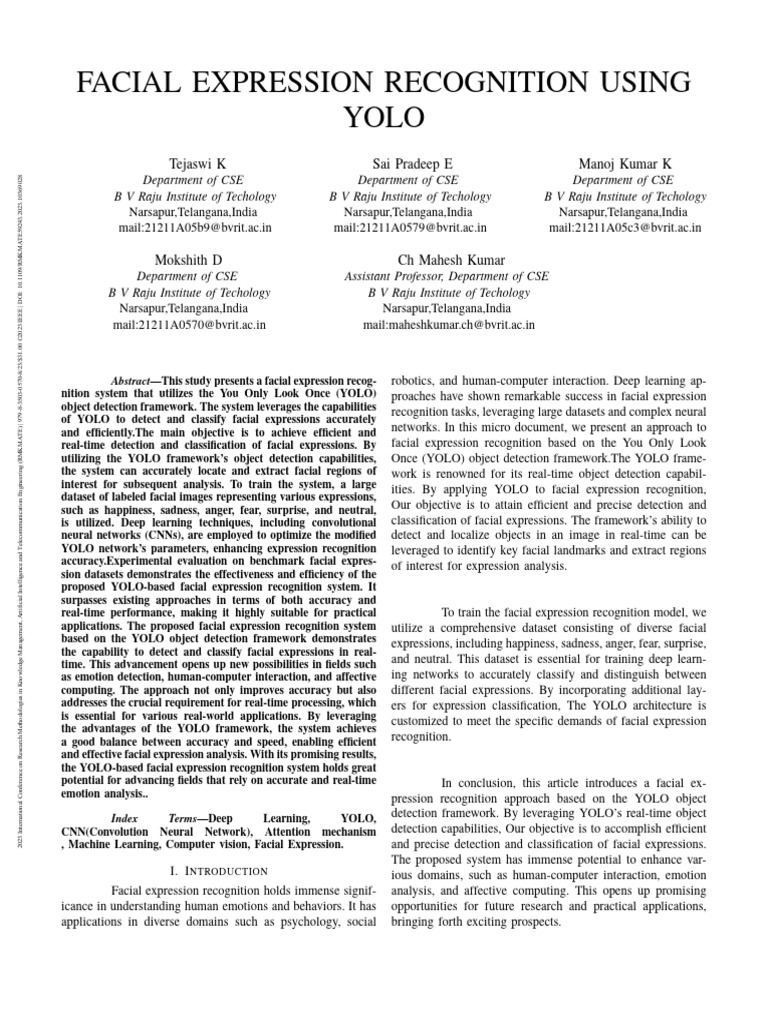 CH Mahesh Kumar Facial - Expression - Recognition - Using - YOLO | PDF