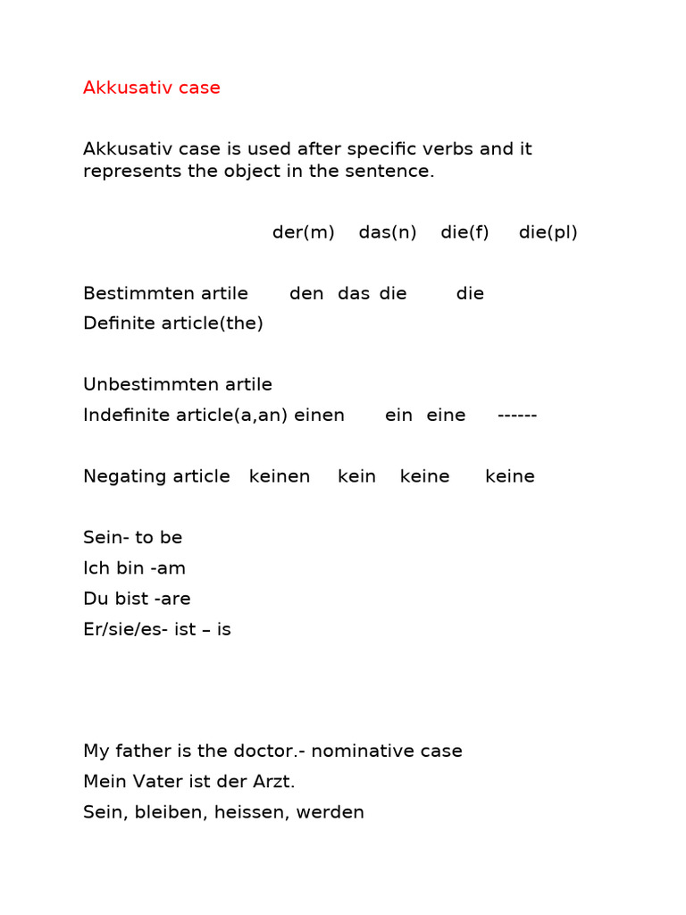 Akkusativ Case | PDF