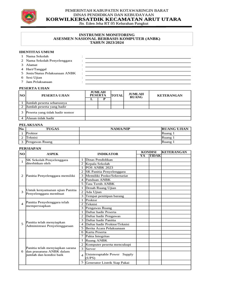 Instrumen Monev ANBK 2023 | PDF