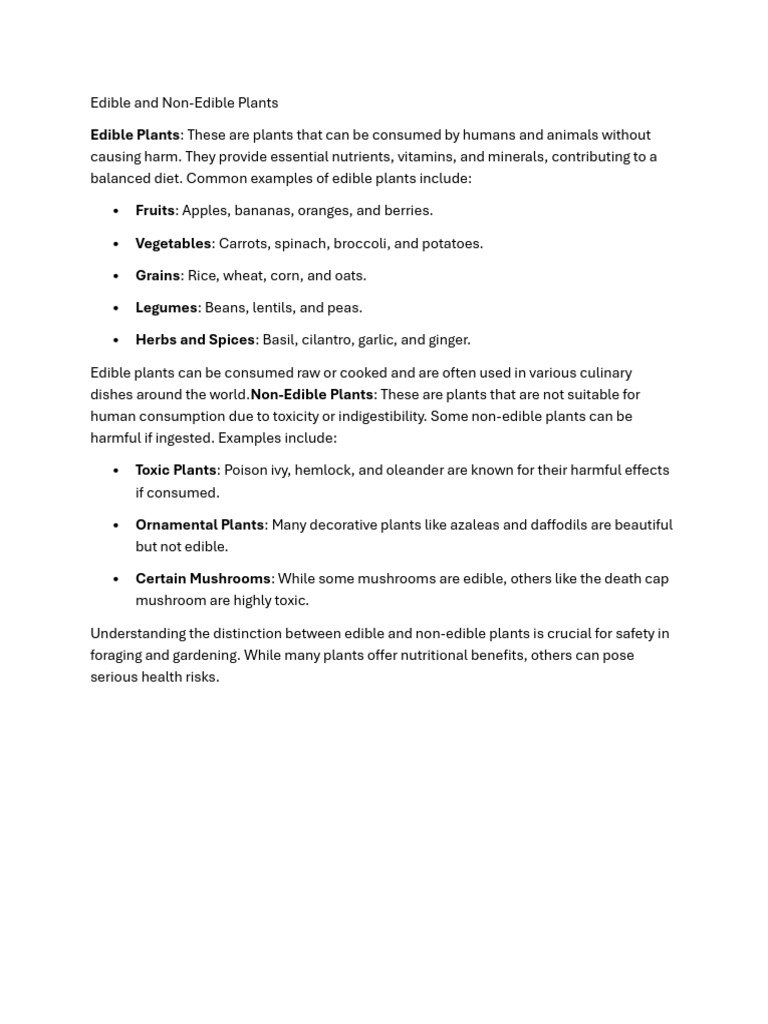 Edible and Non-Edible Plants | PDF