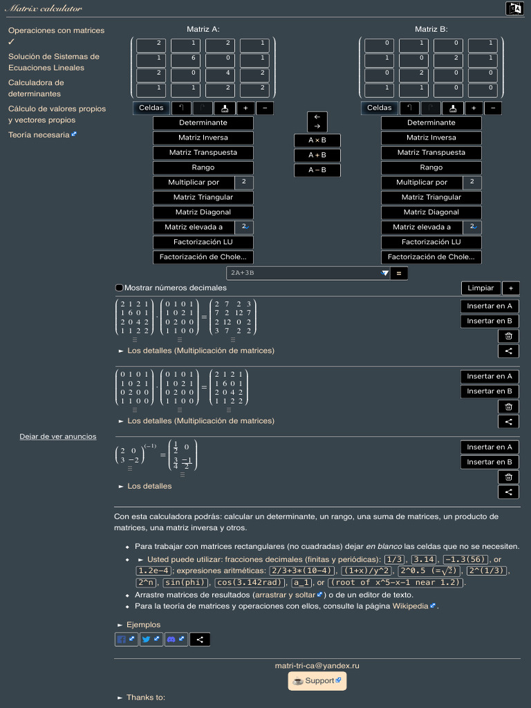 Calculadora de Matrices | PDF