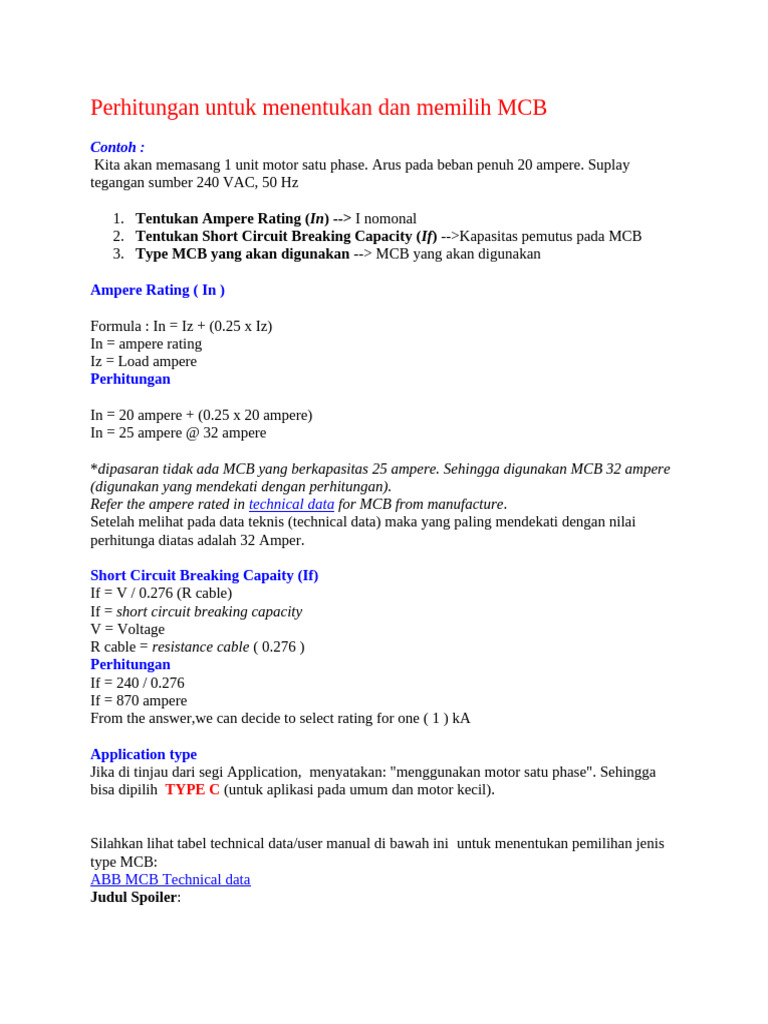 Perhitungan Untuk Menentukan Dan Memilih MCB | PDF