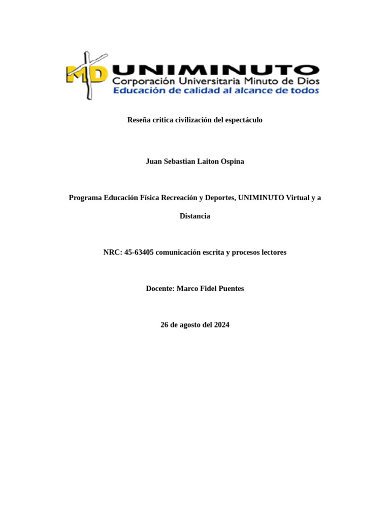 Reseña Critica Civilización Del Espectáculo | PDF