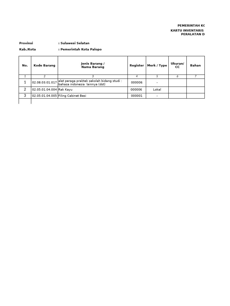 Format Inventaris Barang SDN 29 SONGKA 2024 (TEMUAN) | PDF