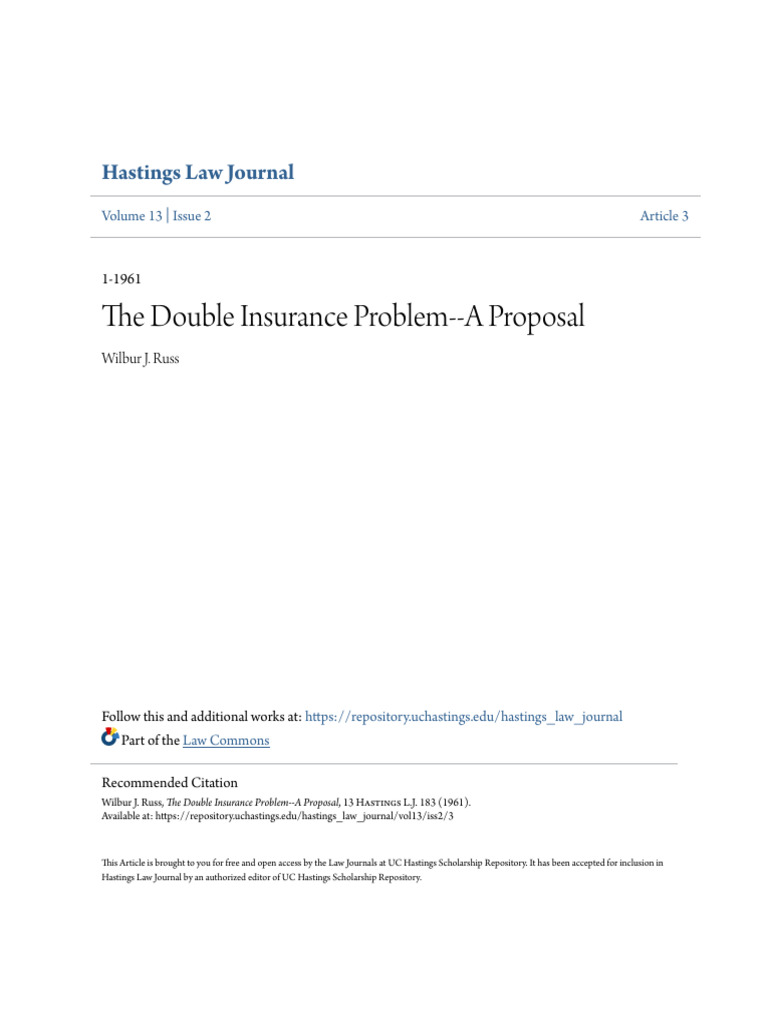The Double Insurance Problem - A Proposal | PDF