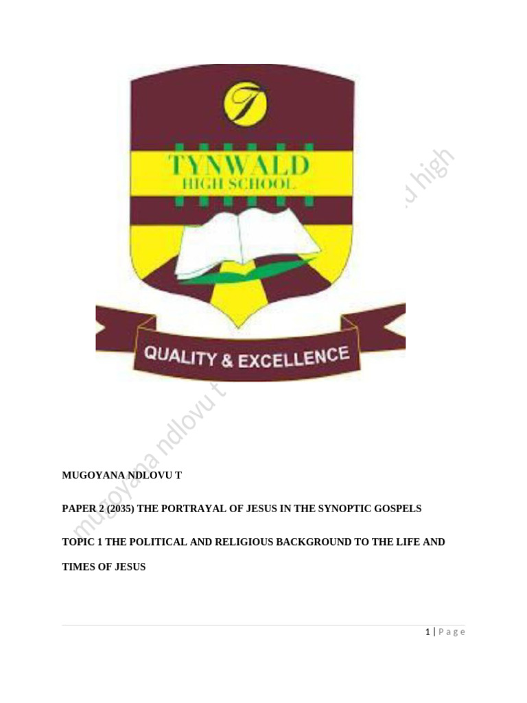 O Level Biblical Studies Notes (2035) Paper 2. Tynwald High by Mugoyana ...