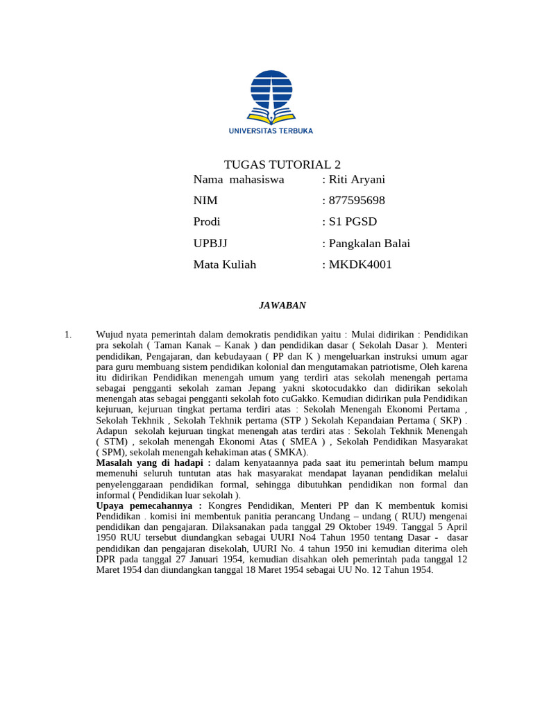 TUGAS TUTON 2 Pengantar Pendidikan | PDF