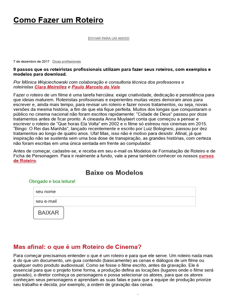 Como Fazer Um Roteiro - 9 Passos (Com Modelos) | PDF