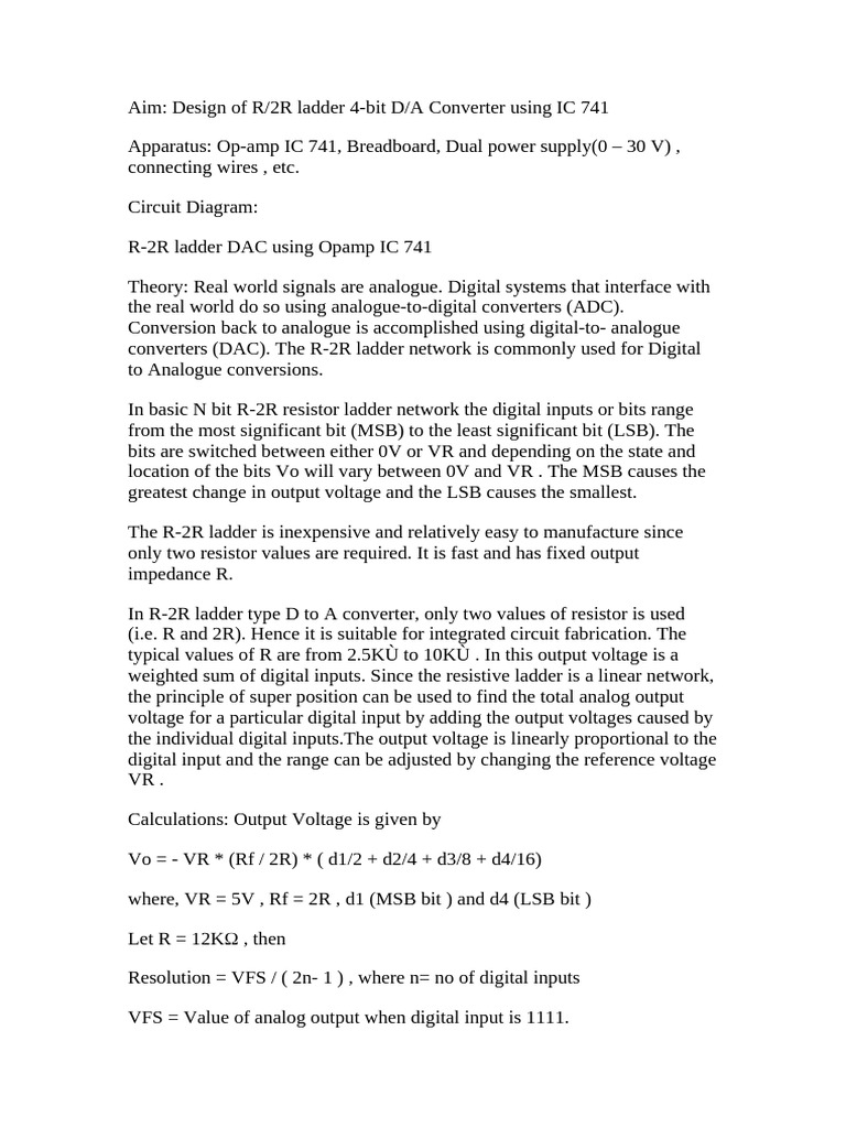 4-Bit R-2R Ladder DAC | PDF