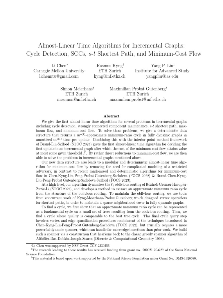 Almost Linear Time Algorithms For Incremental Graphs Cycle Detection Sccs Shortest Path