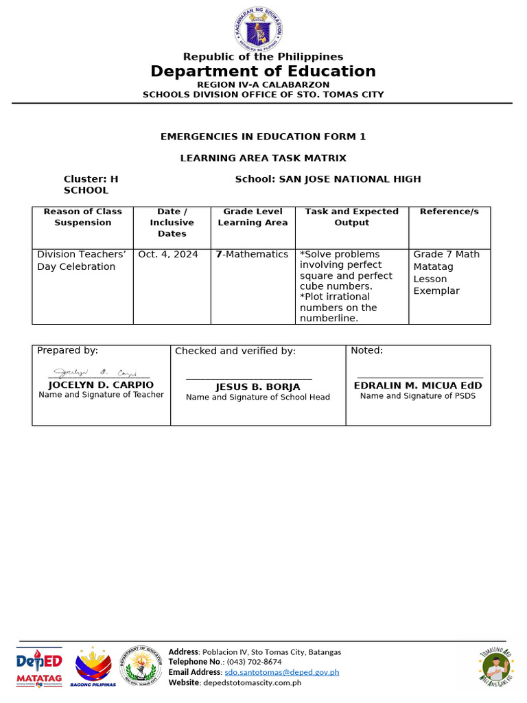 MDL Oct 4, 2024 Math Jdcarpio | PDF