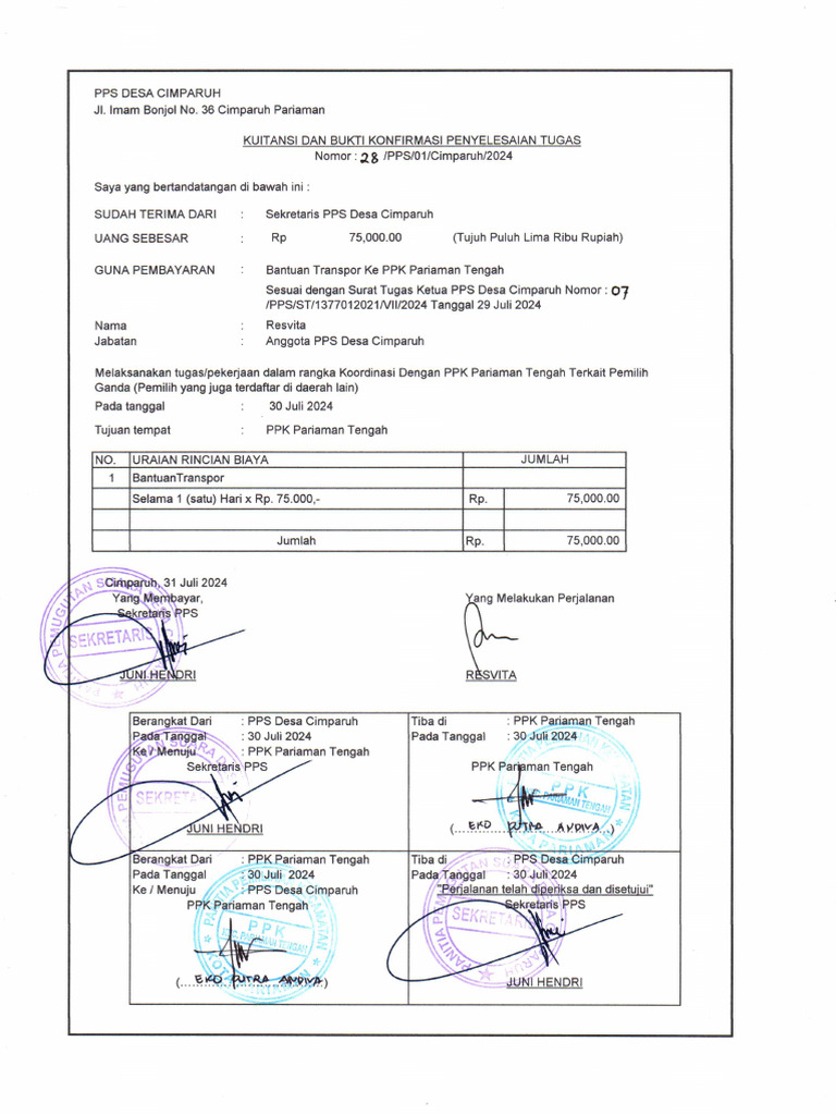 Kuitansi Nomor 28 SPPD An Resvita | PDF