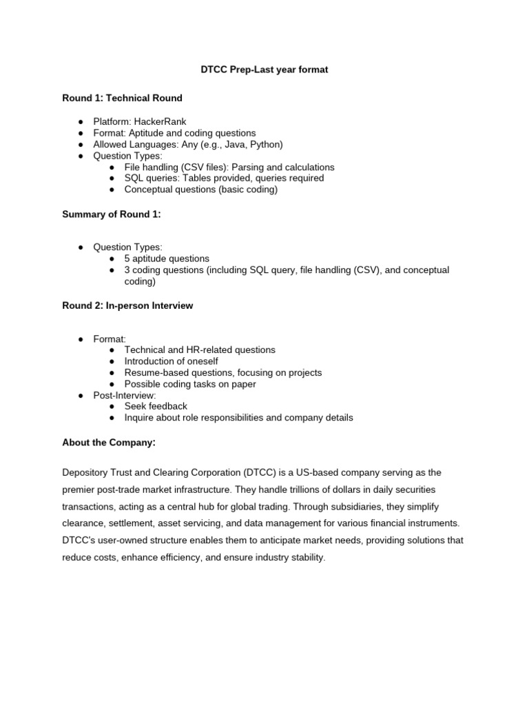 DTCC Prep | PDF