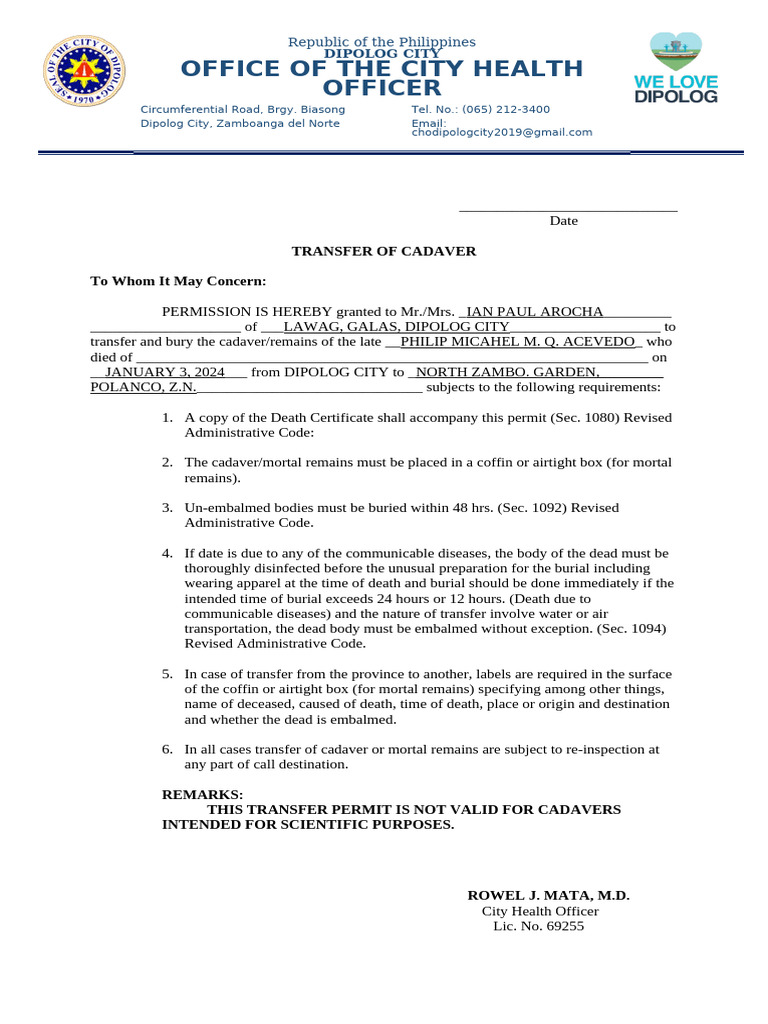 Transfer of Cadaver | PDF