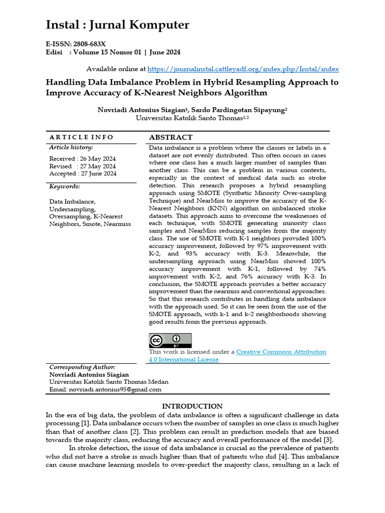 Handling Data Imbalance Problem in Hybrid Resampling Approach To ... Handling Data Imbalance Problem in Hybrid Resampling Approach To ...