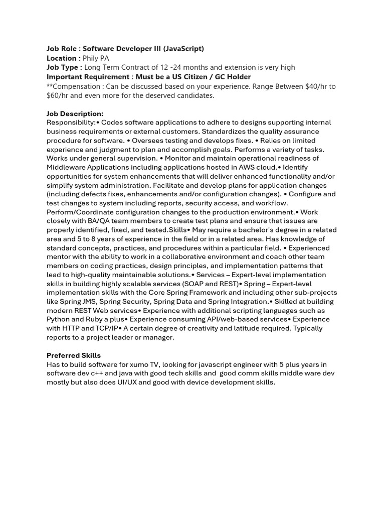 JD Software Developer III | PDF