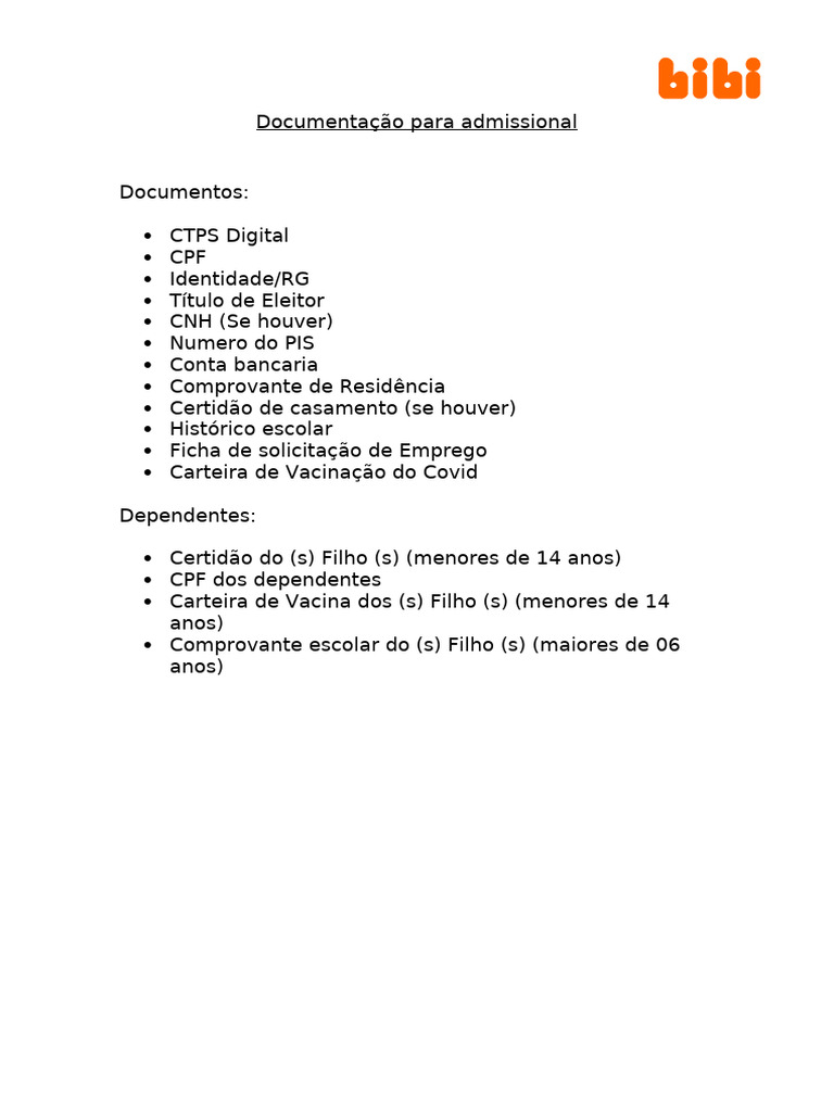 Documentos para Admissão | PDF