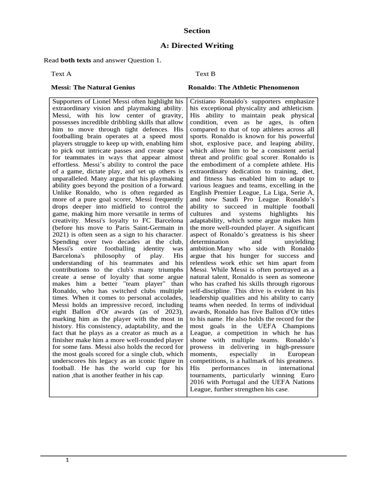 C3 Speech Writing Messi-Ronaldo | PDF