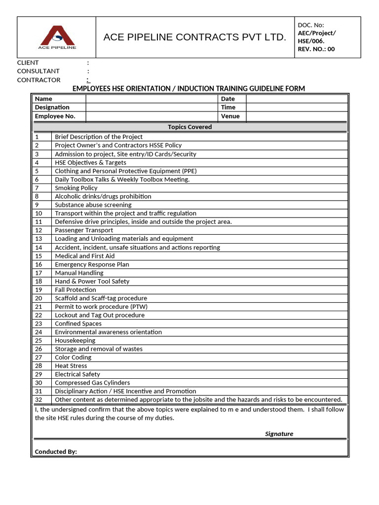 5 HSE Induction Training Guidelines | PDF