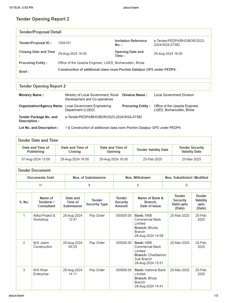 Tender Opening Report 2 | PDF