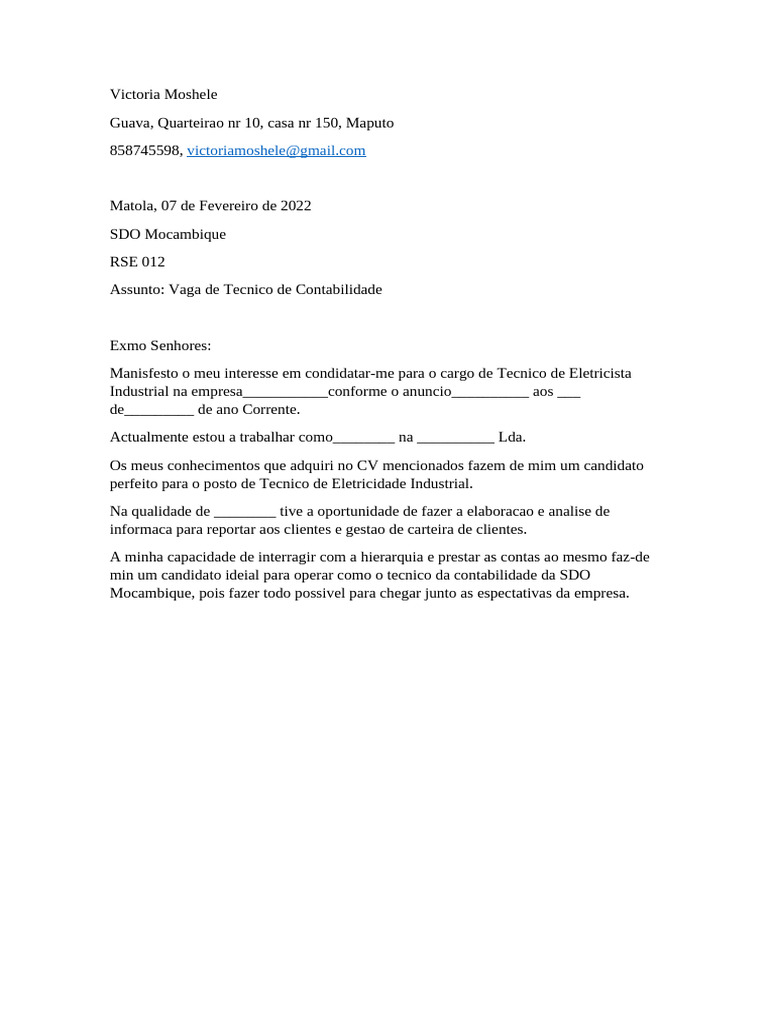 Carta de Candidatura | PDF