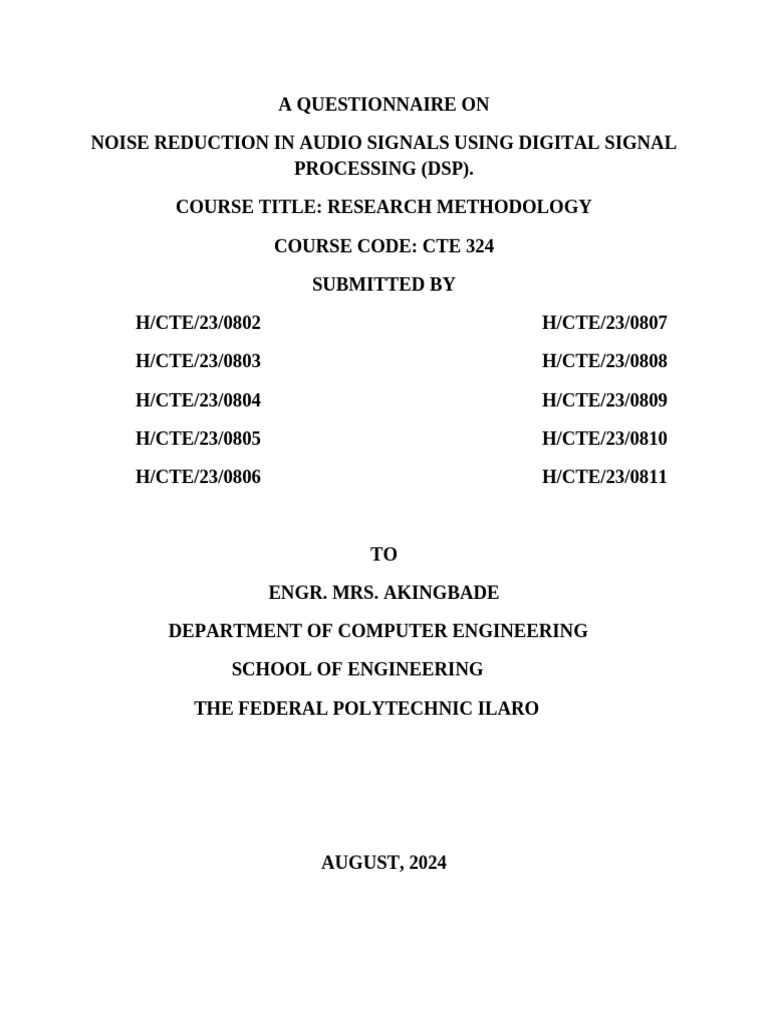 A Questionnaire Cover Page on Audio Signals | PDF