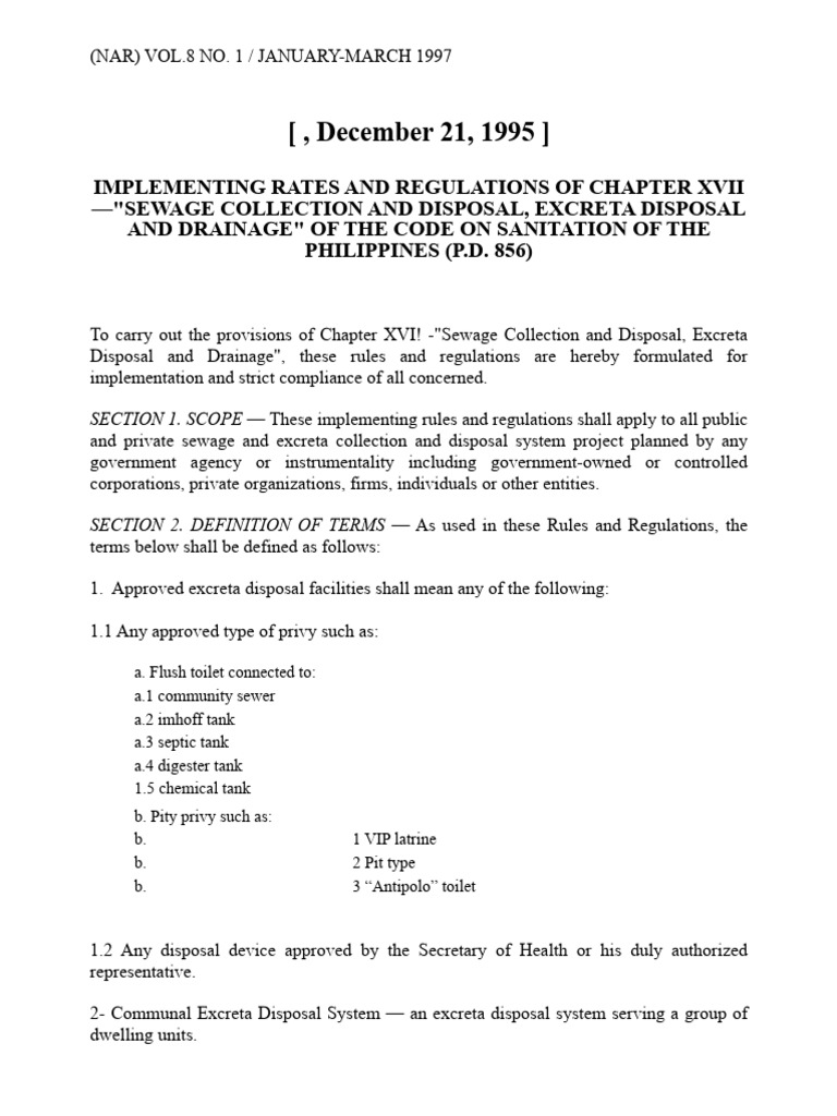 IRR PD 856 Chap XVII - Sewage | PDF