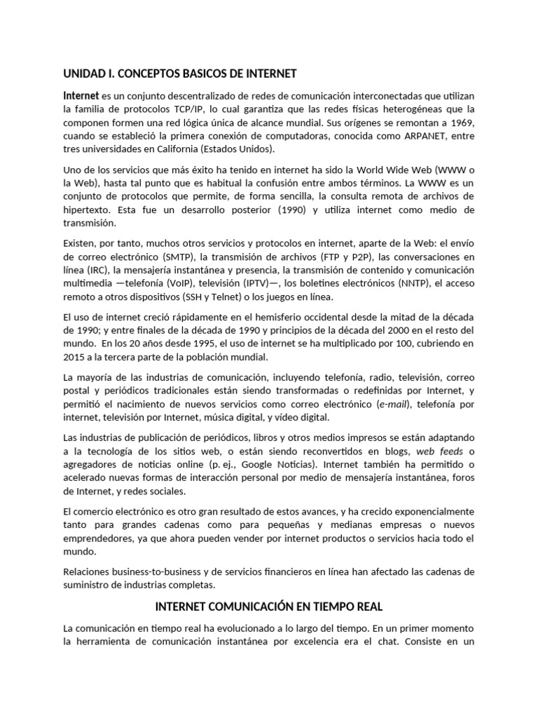Unidad I - Conceptos Basicos de Internet | PDF