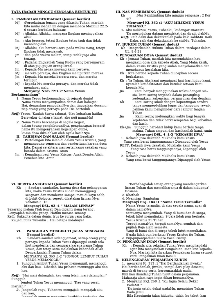 Tata Ibadah Minggu Sengsara Bentuk Vii | PDF