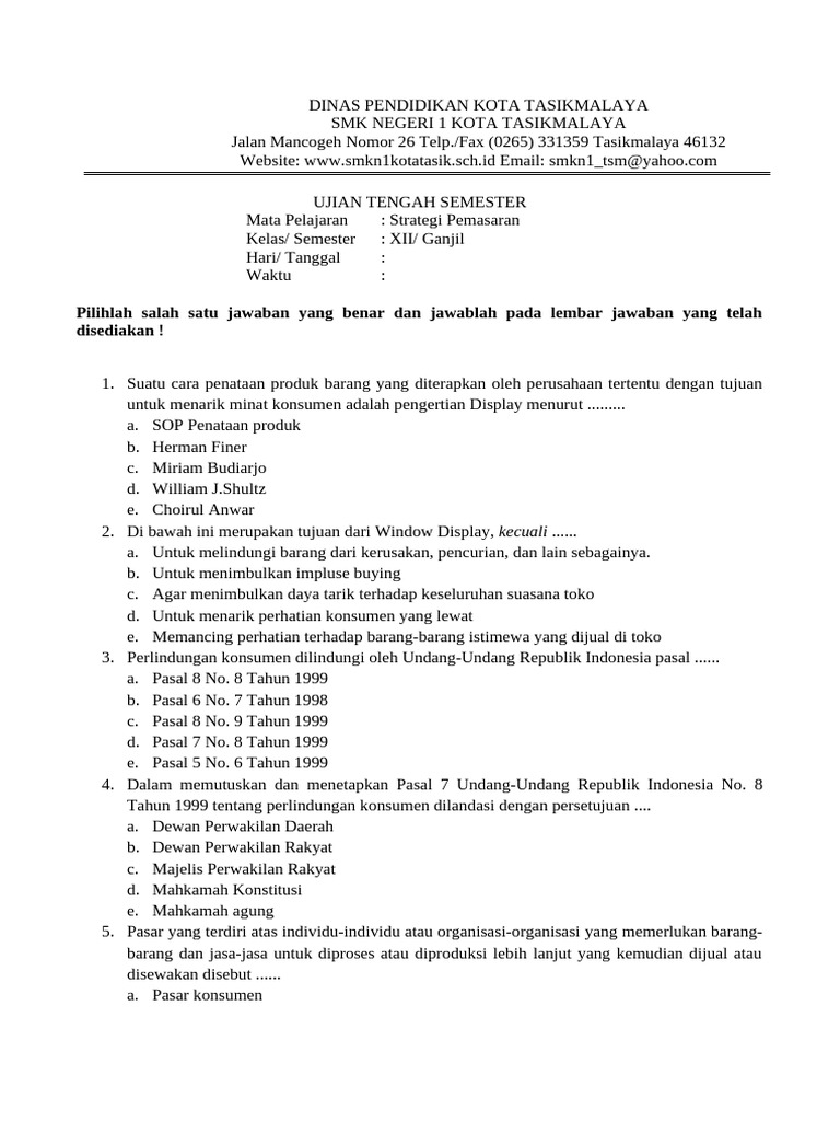 Soal Uts Kelas Xii | PDF