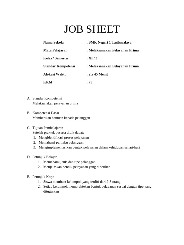Job Sheet | PDF