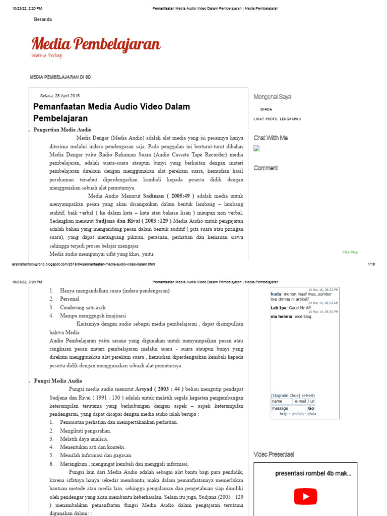 Pemanfaatan Media Audio Video Dalam Pembelajaran - Media Pembelajaran | PDF